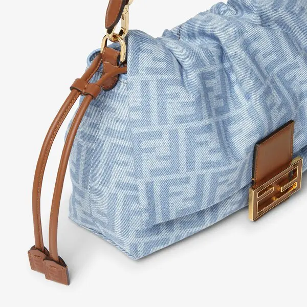 Fendi Baguette® Soft Medium Light Blue Ff Denim Bag